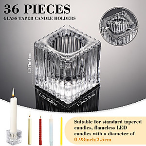 Hsei 36 Pcs Square Glass Taper Candle Holders Bulk 1.5 Inch Small Glass Candlestick Holders for 0.98 Inch Tapered Stick Candle for Wedding Halloween Thanksgiving Christmas Table Centerpiece(Clear)