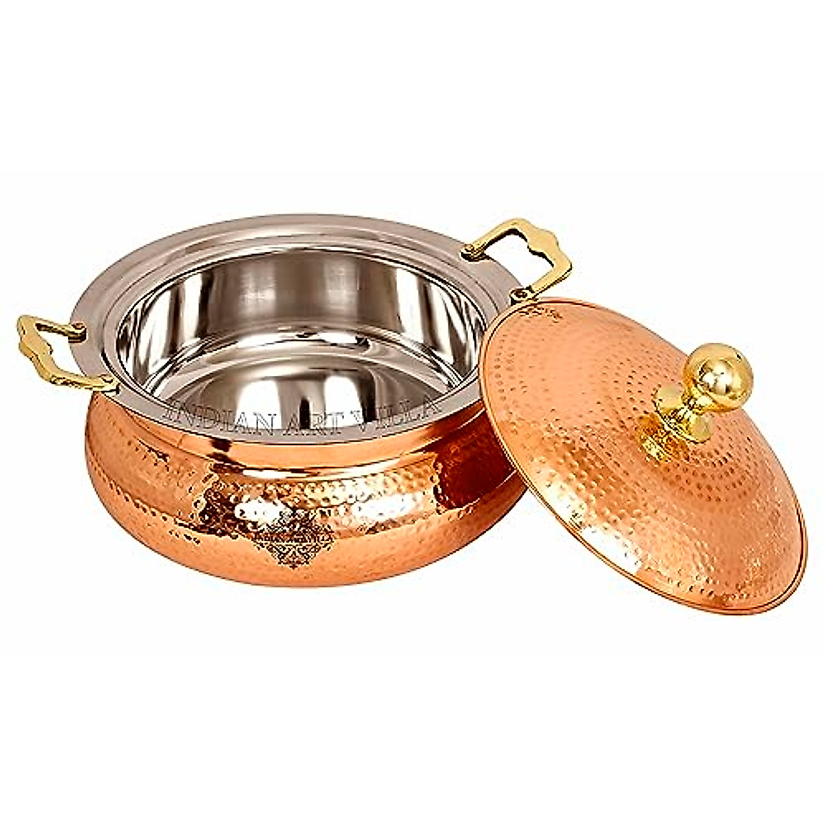 Indian Art Villa Steel Copper Plain Design Chafing Dish With Brass Knob And Handles, Cookware, Serveware, Capacity - 203 Oz