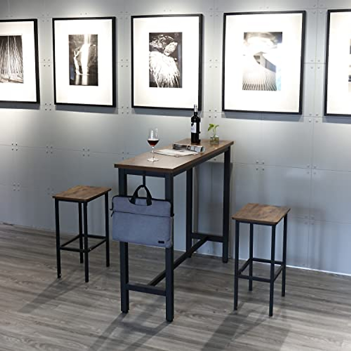 Finnhomy Bar Table Set, 47" Pub Table High Top Table, Rectangular Bar Height Table, Bar Table with Stools, Kitchen Table Set for 2, Industrial Breakfast for Kitchen, Living Room, Rustic Brown