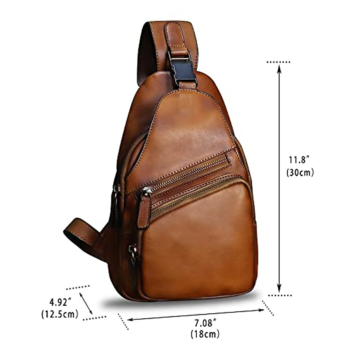 LRTO Genuine Leather Sling Bag Crossbody Purse Handmade Hiking Daypack Motorcycle Bag Retro Shoulder Backpack Vintage Chest Bag (Brown)