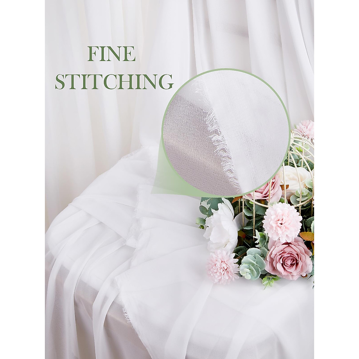 White Chiffon Fabric by The Yard 5 Yards 58" Wide Sheer Backdrop Panels Wedding Runner Rustic Bridal Baby Shower Tablecloth Decorations