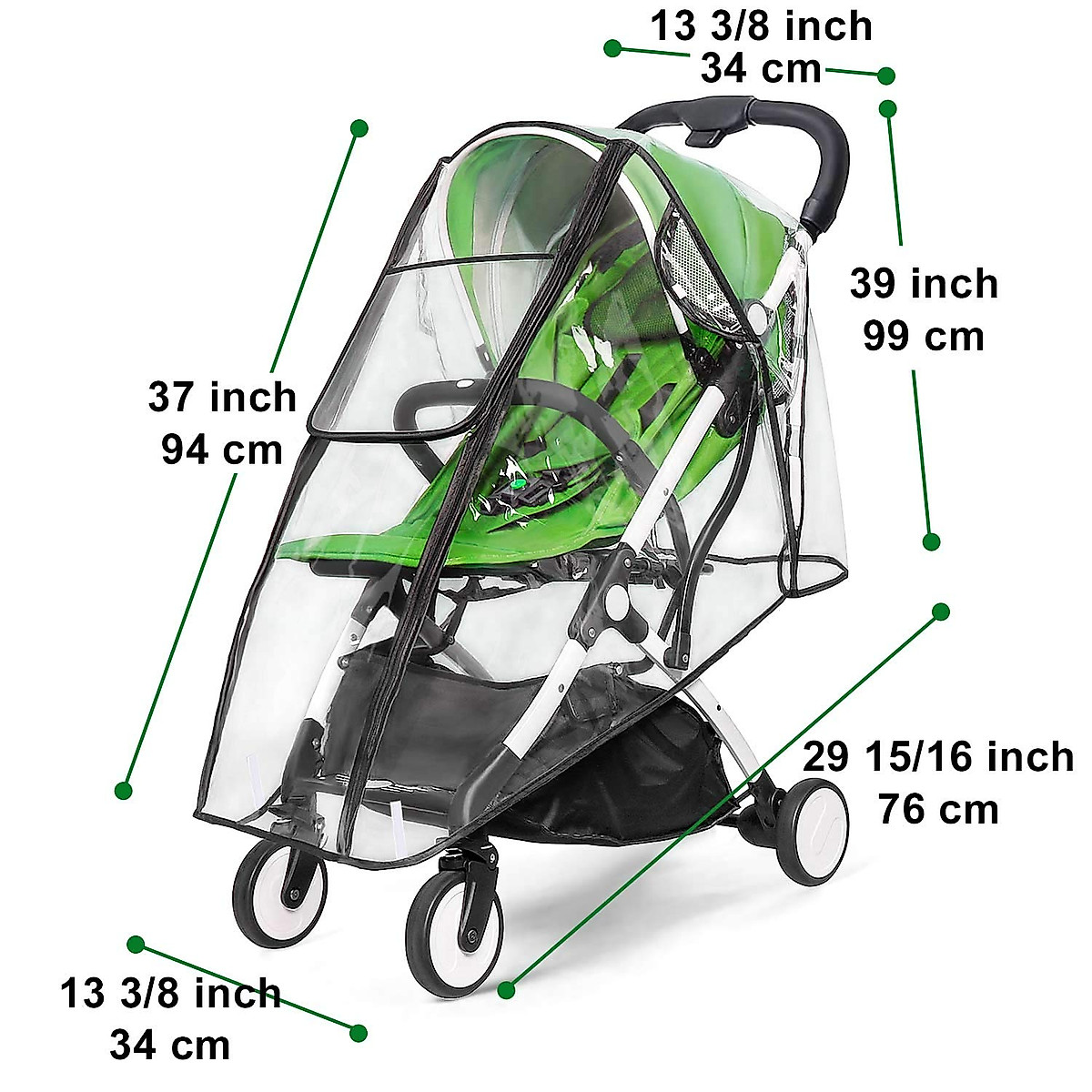 Universal Stroller Rain Cover, Double Door Design & Large Storage Baby Stroller Weather Shield, Waterproof Stroller Cover, Food Grade EVA, Eye Protect (L)