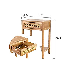 COZAYH Set of 2 Modern Minimalism Nightstand End Table Side Table with Woven Pattern Drawer and Shelf Storage, Rustic Farmhouse Style, Natural