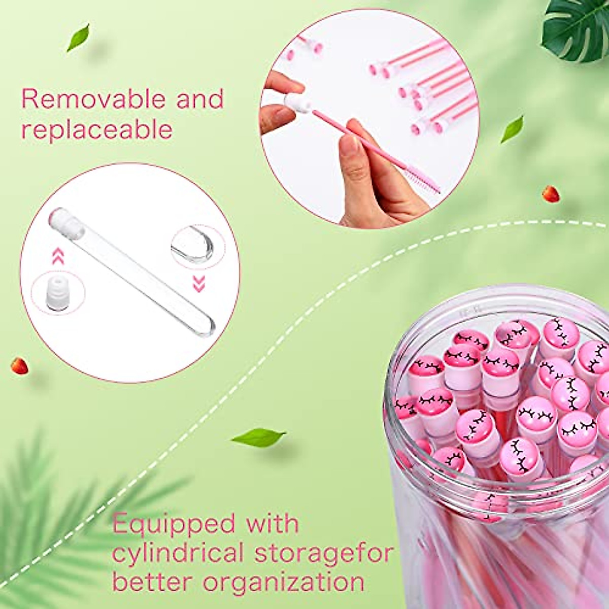 30 Pieces Disposable Eyebrow Brushes with Tubes Mascara Wand Tube Brushes Eyelash Mascara Brushes Diamond Eyelash Tubes with Transparent Cylinder Packaging for Women Girls Makeup (Pink)