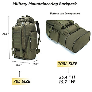 100L Hiking Camping Backpack Tactical Backpack for Men Large Survival Hunting Waterproof Backpack Molle Rucksack Military Camping Backpacking Daypack