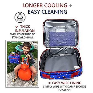 kinsho Bento Lunch Box and Matching Lunch Bag with Ice Pack Set for Kids, Toddlers (Blue Red Rockets)