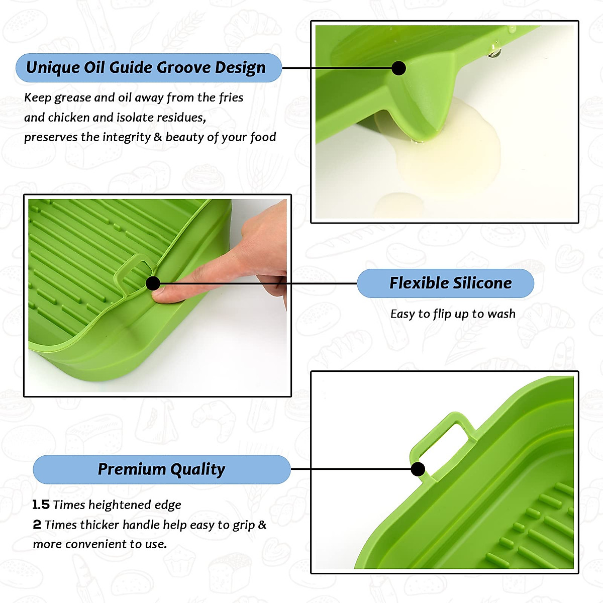 [2 Pack] Silicone Air Fryer Liners Square - Reusable Airfryer Silicone Basket - Easy to Clean Air Fryers Silicone Pot for 5.8 to 8 Qt Large Air Fryer Baking Tray Oven Accessories, 8.5 Inch