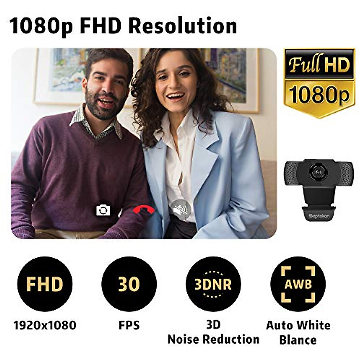 Septekon 1080P HD Webcam with Microphone, Streaming Computer Web Camera for Laptop/Desktop/Mac/TV, USB PC Cam for Video Calling, Conferencing, Gaming