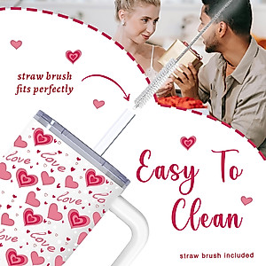 winiwo 40 oz Valentines Tumbler with Handle and Straw, Heart tumbler Gifts for Mom/Women/Wife/Her/Love, Insulated White Tumbler, Fits Cupholders, Available Gift Wrapping