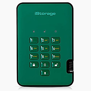 iStorage diskAshur2 HDD 2TB Green - Secure portable hard drive - Password protected, dust and water resistant, portable, military grade hardware encryption USB 3.1 IS-DA2-256-2000-GB