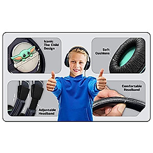 eKids Mandalorian The Child Headphones for Kids, Wired Headphones for School, Home or Travel, Tangle Free Stereo Headphones with Parental Volume Control, Connect via 3.5mm Jack