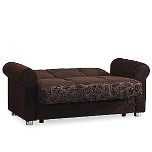 Sweet Home Stores LEA Collection 61" Loveseat with Storage, Firm, Fabric, 2 Seater, Convertible Small Sleeper Couch Bed for Living Room or Home Office, Dark Brown