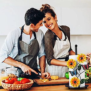 Sunflower Kitchen Paper Towel Holder with Sunflower and Butterfly, Black Metal Farmhouse Countertop Yellow Kitchen Decor Accessories