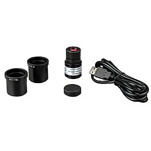 AmScope B100B-E Digital Compound Binocular Microscope, 40X-2000X Magnification, Brightfield, Tungsten Illumination, Abbe Condenser, Plain Stage, Includes 0.3MP Camera and Software