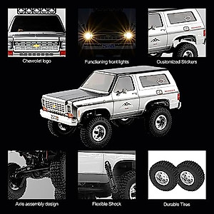 FairRc Mod 1/24 RC Crawler FCX24 Chevy K5 Blazer, Mini RC Car Pick Up Truck & SUV 2 in 1, 4WD 8km/h 2 Speeds Switch, 2.4GHz 3CH RC Model with LED Lights for Adults, Silver Without Stickers