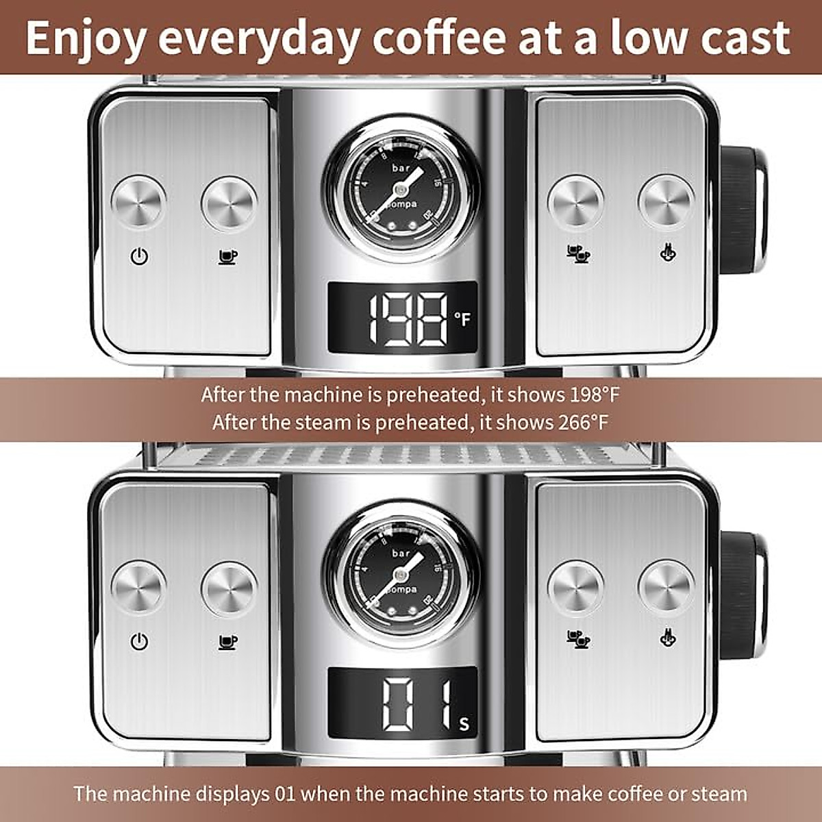 SEEDEEM Espresso Machine,20 Bar Espresso Maker with Milk Frother,Stainless Steel Latte and Cappuccino Machine with 1.8L(60 Fl Oz) Removable Water Tank