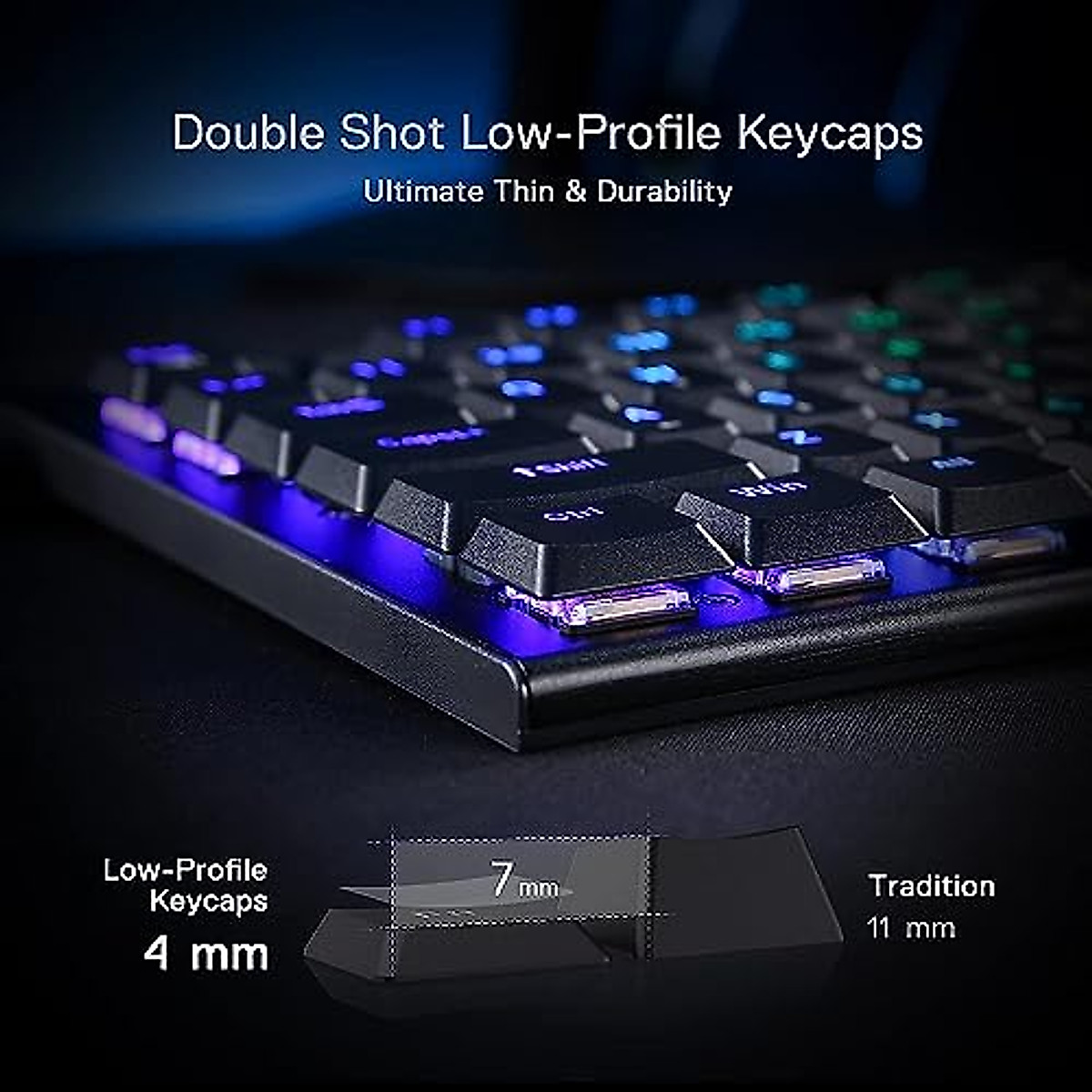 Redragon K622 Horus TKL RGB Mechanical Keyboard, Ultra-Thin Designed Wired Gaming Keyboard w/Low Profile Keycaps, Dedicated Media Control & Clicky Blue Switch, Pro Software Supported