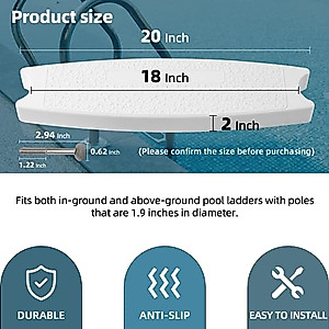 TonGass (3-Pack) 18" Universal Heavy-Duty Molded Plastic Swimming Pool Ladder Rung Step with Stainless Steel Bolts White