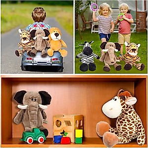 5 Pieces Safari Stuffed Animals Toy Set Includes Lions Tigers Elephants Zebras and Giraffes 11.8 inch Wild Animals Soft Realistic Jungle Animals Toys for Boys, Girls, Adults