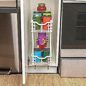 Household Essentials Glidez Multipurpose Paint-Finished Steel Pull-Out/Slide-Out Storage Organizer with Plastic Liner for Under Cabinet Use - 2-Tier Design - Fits Standard Size Cabinet or Shelf, White