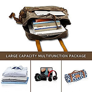 CRUITBILI Waxed Canvas Leather Hiking Travel Waterproof Backpack For College Weekend Travel Fit 15in Laptops (Army Green)