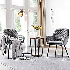 Yaheetech Dining Chairs Velvet Accent Armchairs Living Room Chairs with Steel Legs Upholstered Modern Tub Chairs with Backrest Armrest for Lounge Living Room Dining Room, Set of 6, Gray