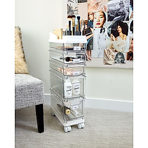iDesign The Sarah Tanno Collection 5-Drawer Stacking Cosmetic Organizer Cart, Clear and White