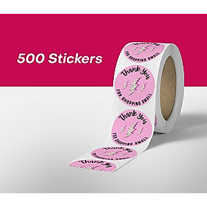 Cute Thank You Stickers (500 Count) Thank You for Supporting My Small Business Stickers 1.5” Round Waterproof Stickers Small Business Supplies Thank You Sticker Rolls - Pink Lightning