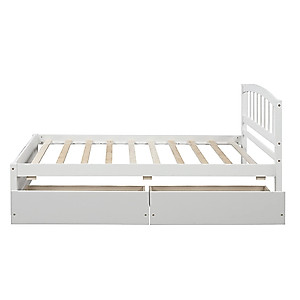 Harper & Bright Designs Twin Bed Frame with Drawers, Wooden, White
