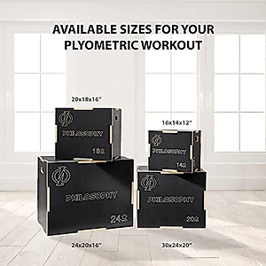 Philosophy Gym 3 in 1 Non-Slip Wood Plyo Box, 20" x 18" x 16", Black, Jump Plyometric Box for Training and Conditioning