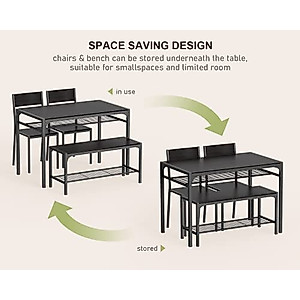 Gizoon Kitchen Table and 2 Chairs for 4 with Bench, 4 Piece Dining Table Set for Small Space, Apartment, Black