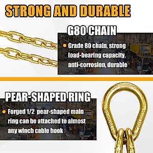 FITHOIST Grade 80 Chain V-Bridle | 5/16In x 2Ft Towing Chain Bridle with J Hooks and Grab Hooks | Bridle Transport Chain with 4,900LBS Safe Working Load | for Flatbed Truck Rollback Wrecker Carrier