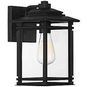 John Timberland North House Mission Outdoor Wall Light Fixture Matte Black Metal 12" Clear Glass Panels Shade for Exterior House Porch Patio Outside Deck Garage Yard Front Door Garden Home