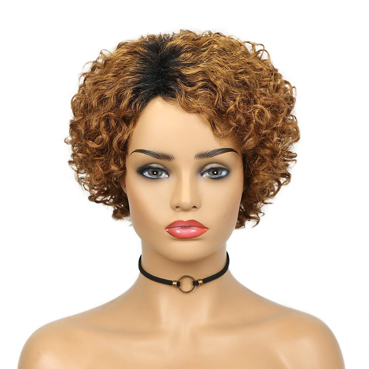 Quantum Love Human Hair Wigs Curly Wave Side Part Wig Short Bob Pixie Cut Brazilian Remy Human Hair Deep Curly None Lace Front Wigs for Women Ombre Black Brown Color