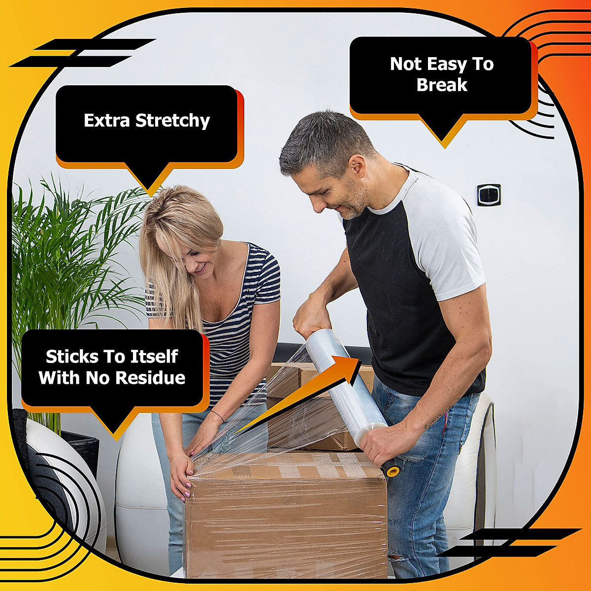 Difinati 2 Pk, Moving Wrapping Plastic Roll, 15 Inch x 1,200 Feet Heavy Duty, Furniture Wrap, Moving Wrap, Furniture Wrapping For Moving, Packing, Shipping Stretch Film With Handles, Clear