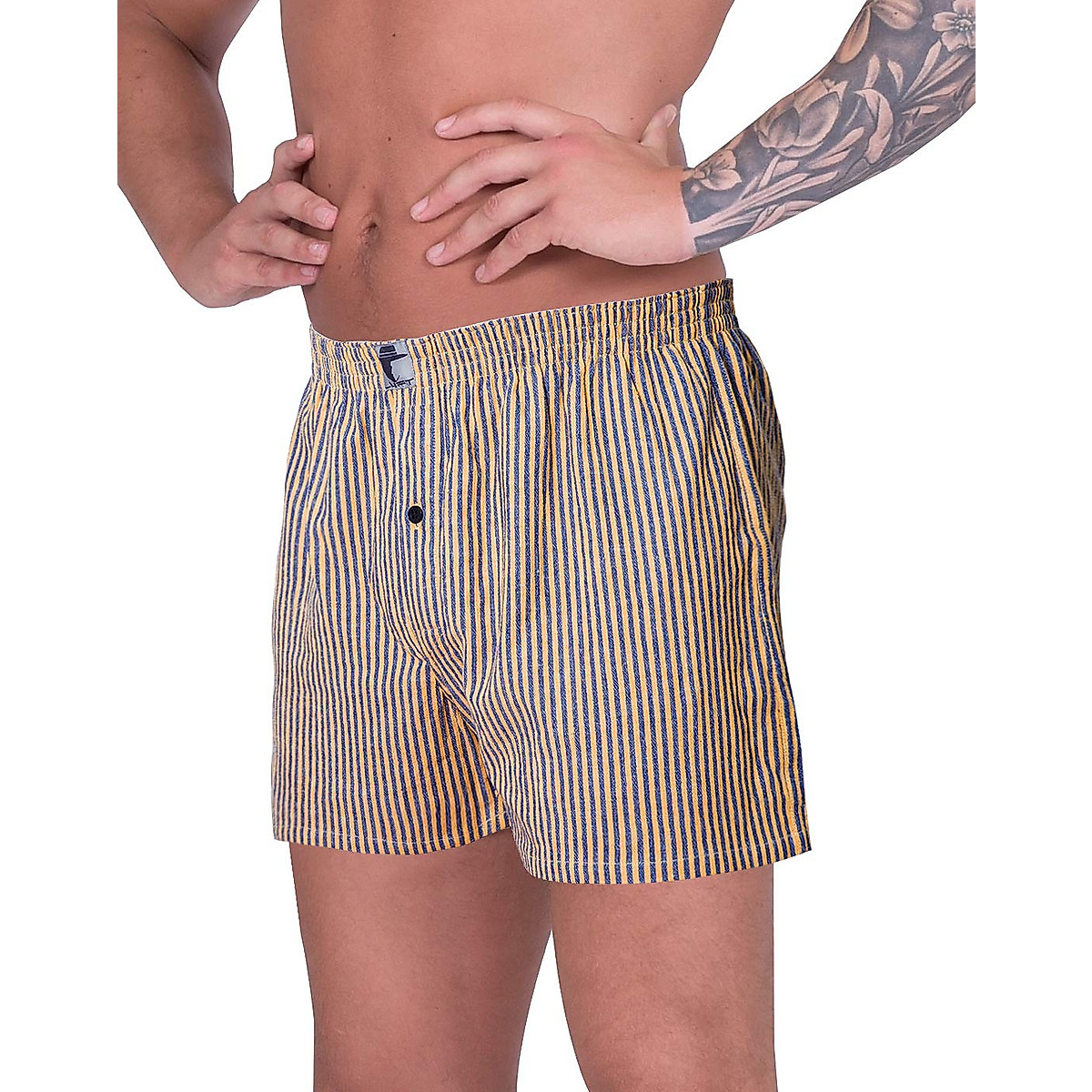 Luft Mens Cool Candy Stripes Print Cotton Ultra Soft Comfy Stretch Fit Elastic Waistband Fine Seamless Underwear Fit Mens Boys Casual Pull On Trunks Briefs Boxer Shorts, Yellow & Black XL