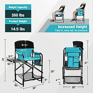 VILLEY Tall Directors Chair, Folding Camping Chairs, Makeup Artist Chair with Foot Rest, 900D Fabric for Tailgating Camp Lawn Picnic Fishing Beach, Supports 350 LBS, Blue