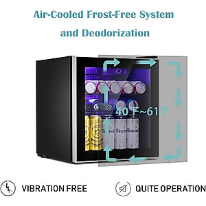 Antarctic Star Mini Fridge Cooler 68 Can Beverage Refrigerator Glass Door for Beer Soda Wine Small Drink Dispenser Clear Front Door Removable for Home, Office or Bar, 1.5cu.ft., Silver