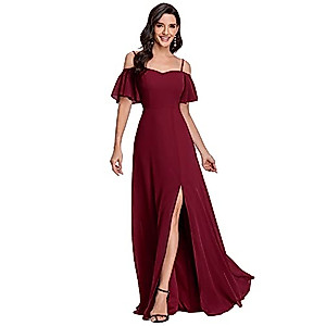 Ever-Pretty Women's Spaghetti Straps Chiffon Long Ruffle Sleeves Ball Gowns Holiday Dresses for Women Burgundy US12
