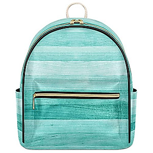 AUUXVA Teal Turquoise Backpack Purse for Women, Green Painted Wood Background PU Leather Small Mini Backpack Casual Daypack Shoulder Bookbag for Teens Girls Kids