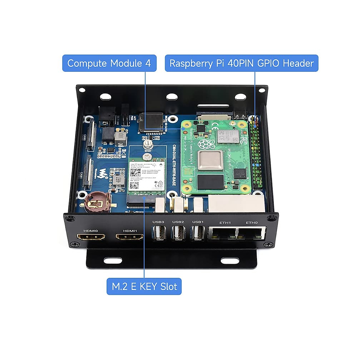 WIFI6 Dual Ethernet Base Board Box for Compute Module 4 with Metal Case, Compatible with WiFi AX210 & AX200 Module, Onboard Gigabit Ethernet RJ45 Connector x1, 100M Ethernet RJ45 Connector x 1,etc