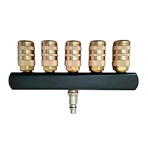 Zeluga 22-140 5-Way Industrial Style Bar Air Manifold with Brass 5 Coupler