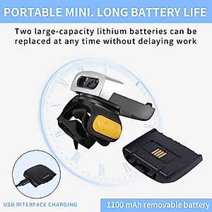 Symcode Bluetooth 2D Ring Long Range Scanning Barcode Scanner,4.9Ft- 6.5Ft Scanning Distance can Saving The Trouble of Climbing Portable Ring Wearable Finger 1D 2D Mini Bar Code Reader Scanner