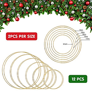 Outuxed 12pcs Dream Catcher Rings Gold Metal Hoops Craft Hoops Macrame Creations Rings Supplies for Crafts, 6 Sizes