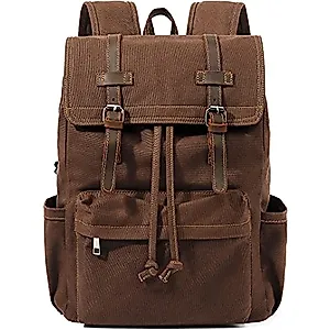 HuaChen Vintage Canvas Backpack, Mens Travel Rucksack for Laptop Hiking School Bookbag (M83_Coffee)