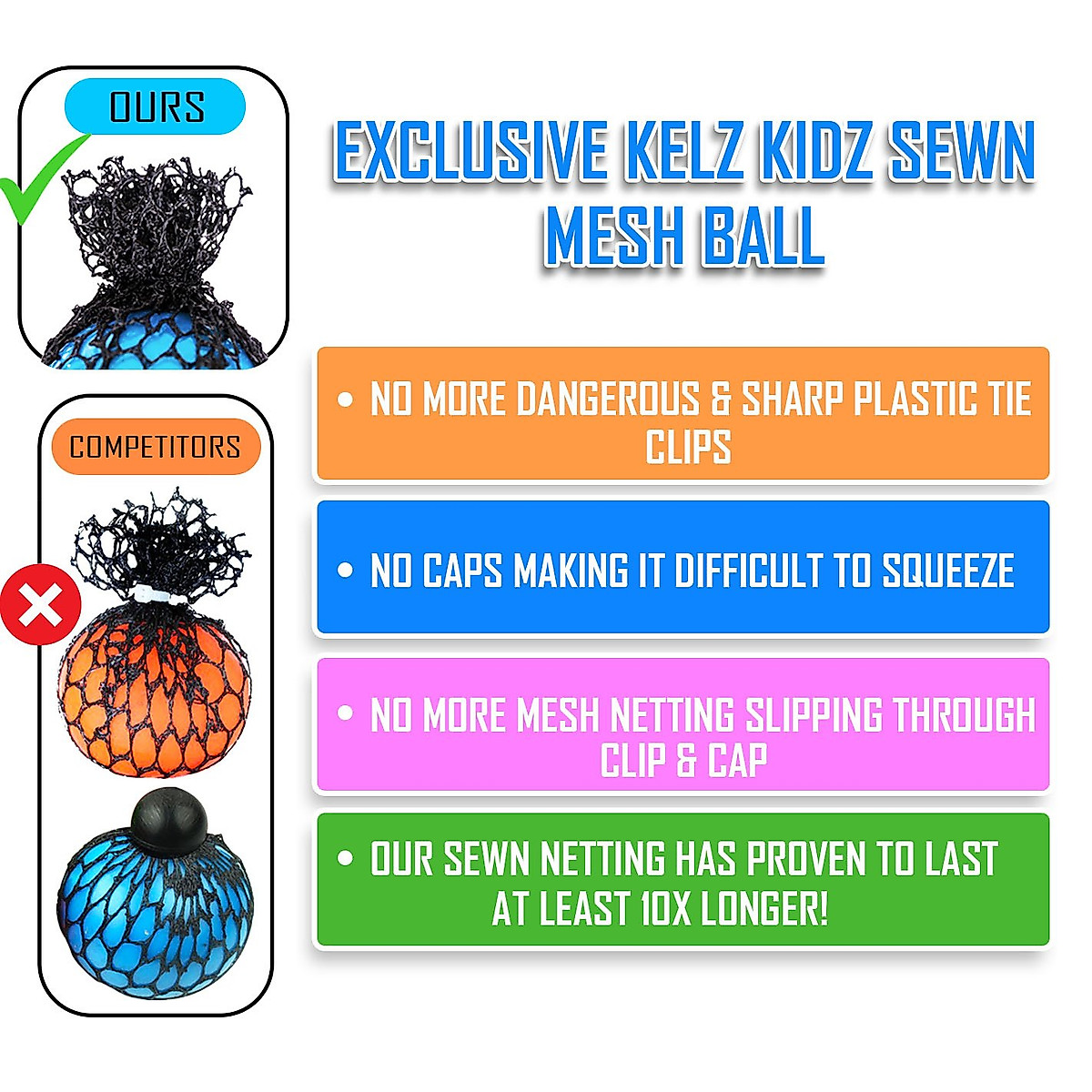 Quality & Durable Mesh Squishy Balls with Exclusive Sewn Mesh! (Multi, 12 Pack)