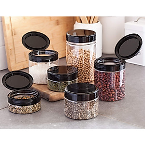 JUVITUS Clear Large 16 oz PET Plastic (BPA Free) Refillable Jar with Black Flip Top Cap - (6 pack)