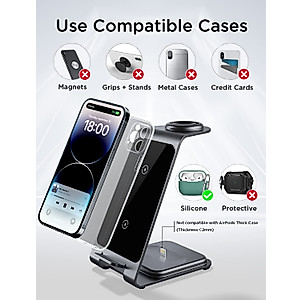 Lemoworld 15W Wireless Charger iPhone Fast Charging, 3 in 1 Wireless for Apple Charging Station Multiple Device [Metal] iPhone Charging Station for iPhone 15/14/13/12/11/Pro/Max/Apple Watch/Airpods