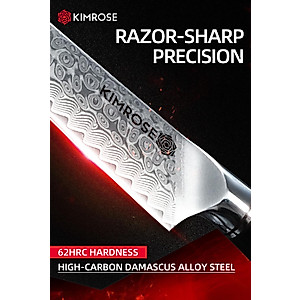 KIMROSE Damascus Utility Knife - 5 inch - 67 Layers 10Cr15CoMoV Alloy Steel - Black G10 Handle - Razor Sharp Kitchen Knife - Petty Knife, Paring - Magnetic Sheath - Gift Box