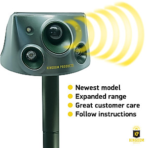 Fall 2024 Animal Repellent Outdoor with Automatic Frequencies, 2 Motion Detectors, 2 Alarms, 8 Stronger LED Lights and USB Cable - Solar Animal Repeller with Expanded Detection Range 360°